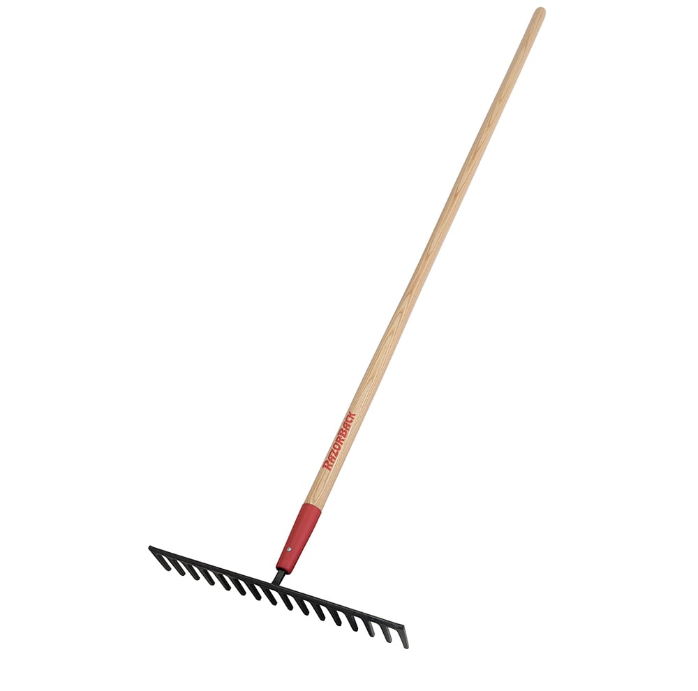 16 STRAIGHT TINE LEVEL HEAD RAKE, FORGED, WITH WOOD HANDLE | Home by AMES