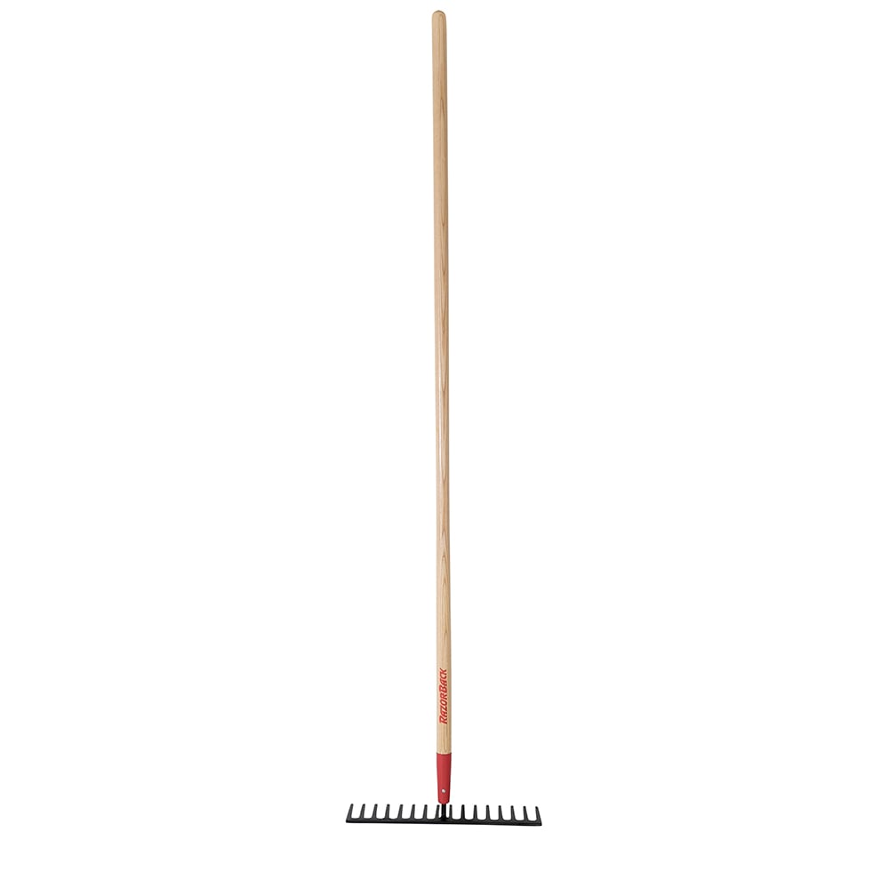 16 STRAIGHT TINE LEVEL HEAD RAKE, FORGED, WITH WOOD HANDLE | Home by AMES