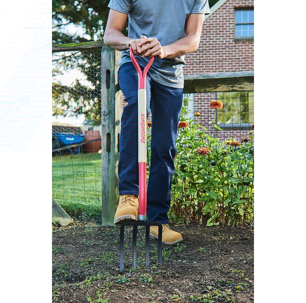 4 Tine Spading Fork, Forged, with Wood Handle and Steel D-Grip | Home ...